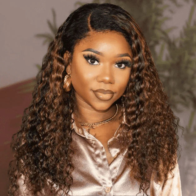 4C Edges Copper Brown Highlight Curly Lace Wig Quality Glueless HD Lac ...