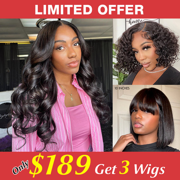 3 Wigs=$189|12 Inch Body Wave 4x4 Lace Wig +12 Inch Curly 4x4 HD Lace ...
