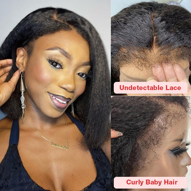 Kinky Straight Bob Wig with Kinky Edge 5x5 13x4 8x5 13x6 HD Lace Front ...