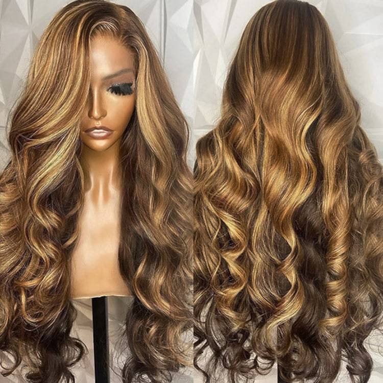 Highlight Wig | Human Hair Honey Blonde Highlight Lace Front Wigs ...
