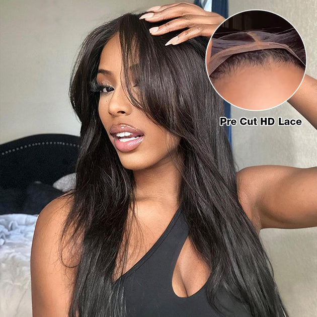 Curtain Bangs 13x4 HD Lace Wig Butterfly Layered Straight Human Hair W ...