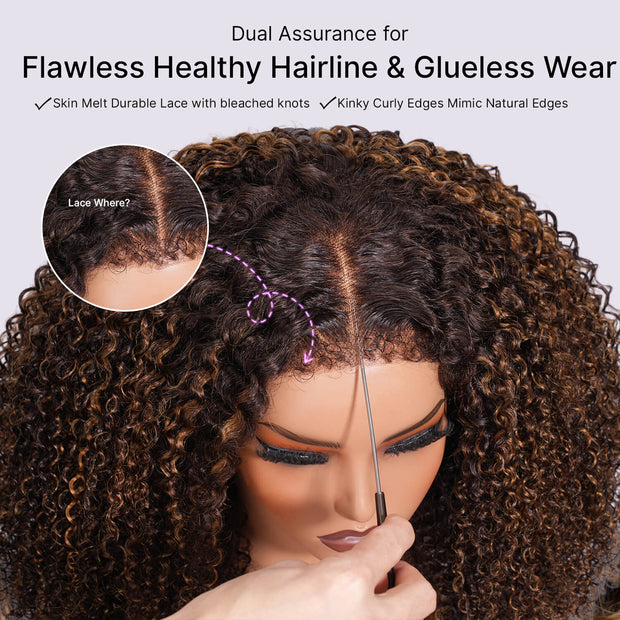 Glueless Balayage Highlight 4C Edges Curly Wig 13x6 360 Full HD Lace P ...