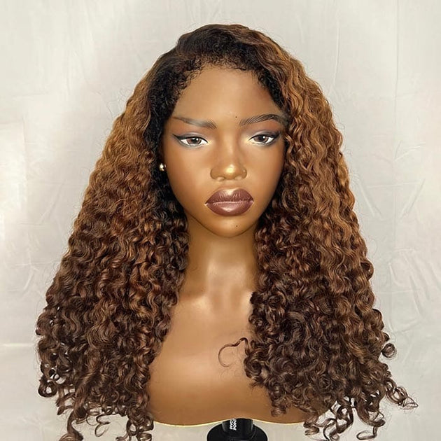 280% Ombre Brown Designed Coily Curl 4C Edges Lace Wig With Dark Roots ...