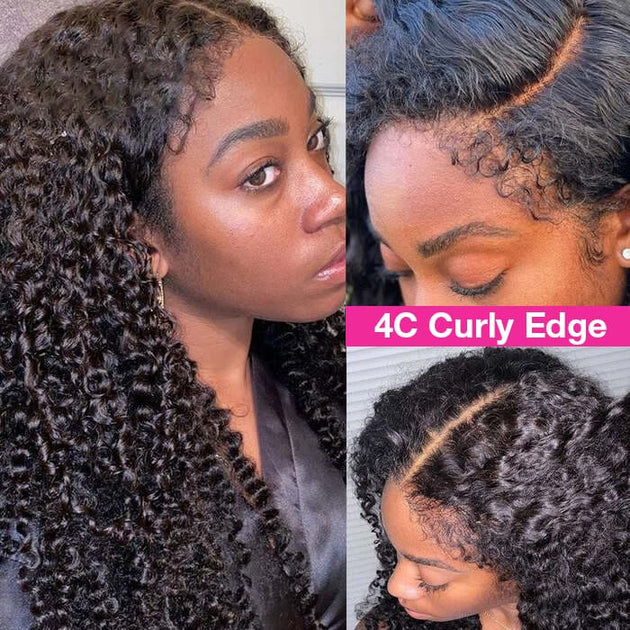 Type 4C Edges Hairline Wig Deep Curly Human Hair Wigs With Curly Edges ...