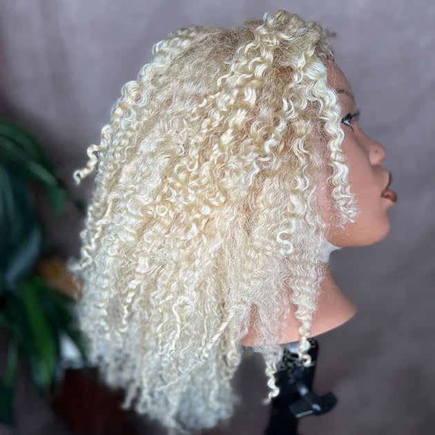 Bold Blonde 4C Edges Curly Lace Wig Pre Plucked Pre Cut HD Lace 613 Gl ...