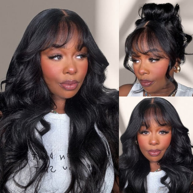 Pre All| Wispy Bangs Glueless Bouncy Body Wave HD Lace Wig Pre Cut Pre ...