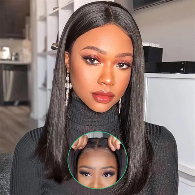 Straight Glueless Bob Wig Pre Cut HD Lace Closure/Front Human Hair Wigs ...