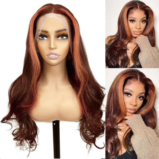 Money Piece Highlight 13x4 Lace Front Wigs Body Wave Pre Plucked Gluel ...