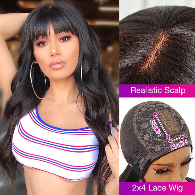 Body Wave 2x4 HD Lace Glueless Human Hair Wigs With Bangs For Black Wo – Cynosure Hair