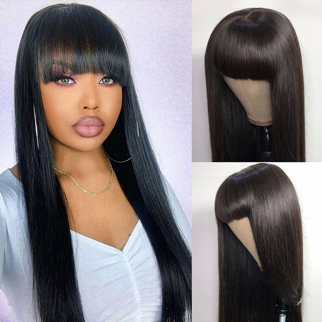 Straight 2x4 HD Lace Glueless Human Hair Wigs With Bangs For Black Wom – Cynosure Hair