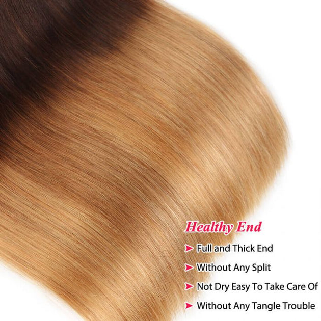 1B/4/27 Three Tone Brazilian Straight Human Hair 4 Bundles Virgin Hair ...
